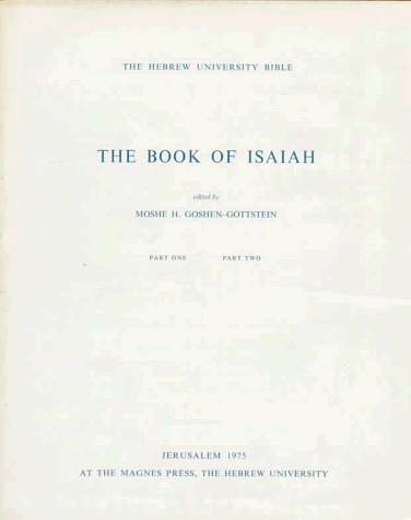 The Book of Isaiah: The Hebrew University Bible (Hebrew University ...
