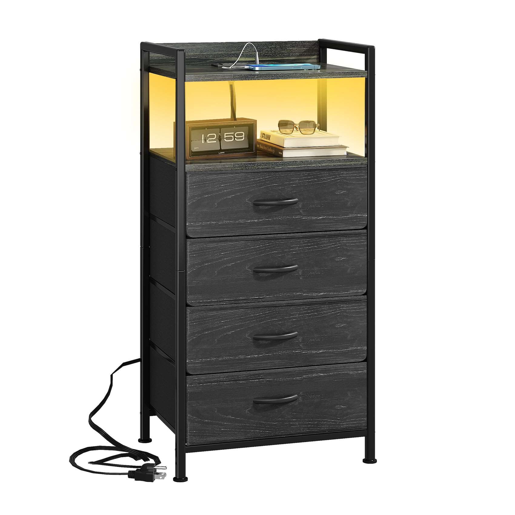 Amazon.com: Kitstorack Night Stand with Charger Station and LED Light ...