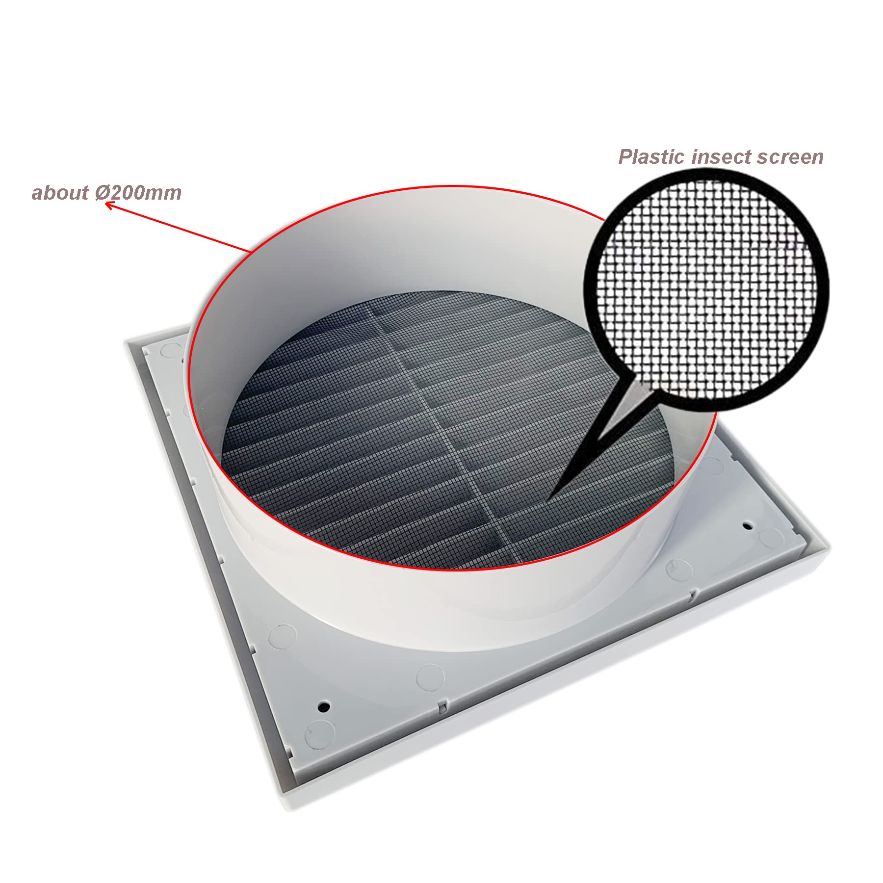 GEFONG Plastic Louvred Wall Grille 8 inch 200mm with Insect Screen for ...