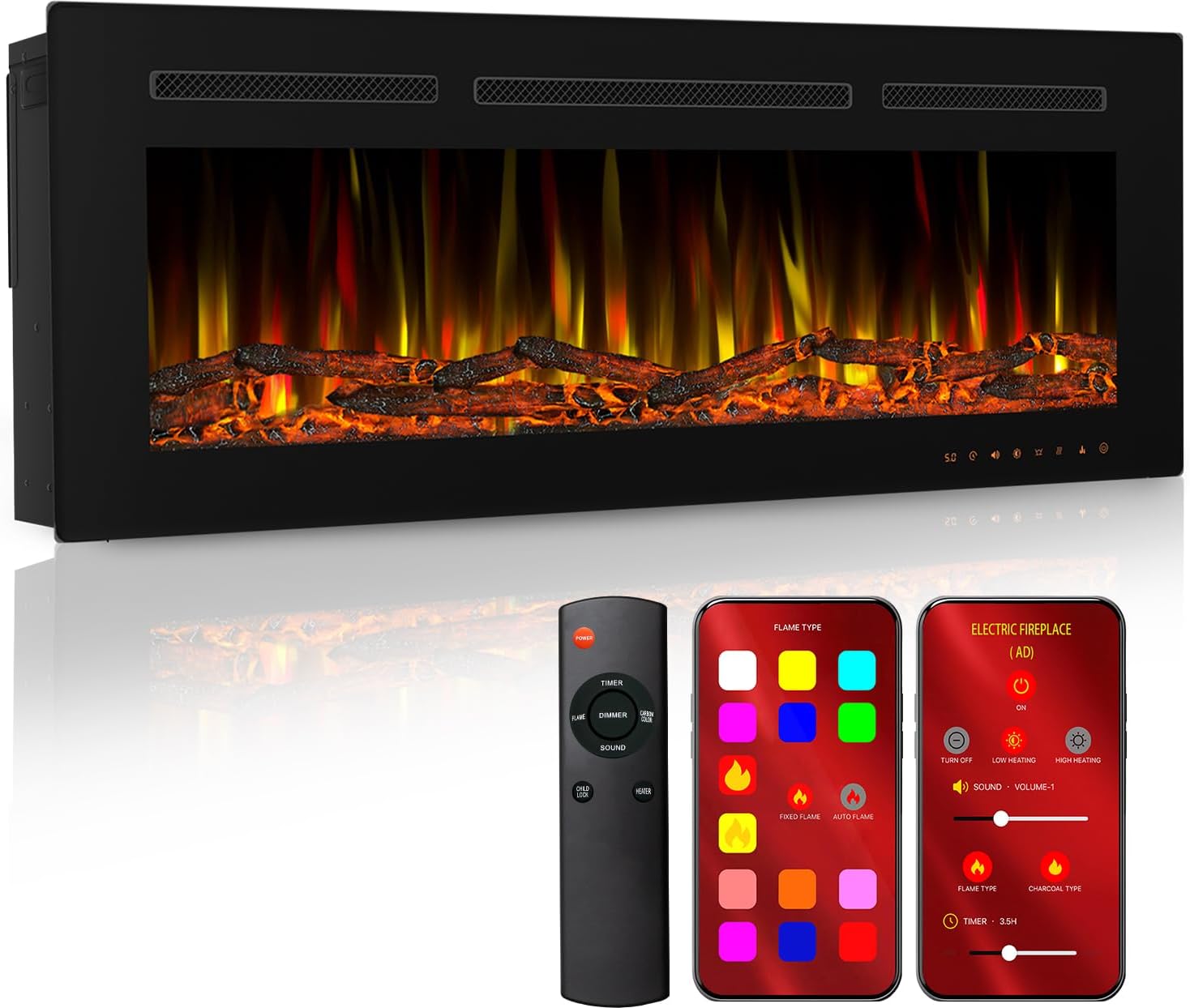 Amazon.com: Electric Fireplace, Fireplace Electric Heater Touch Screen ...