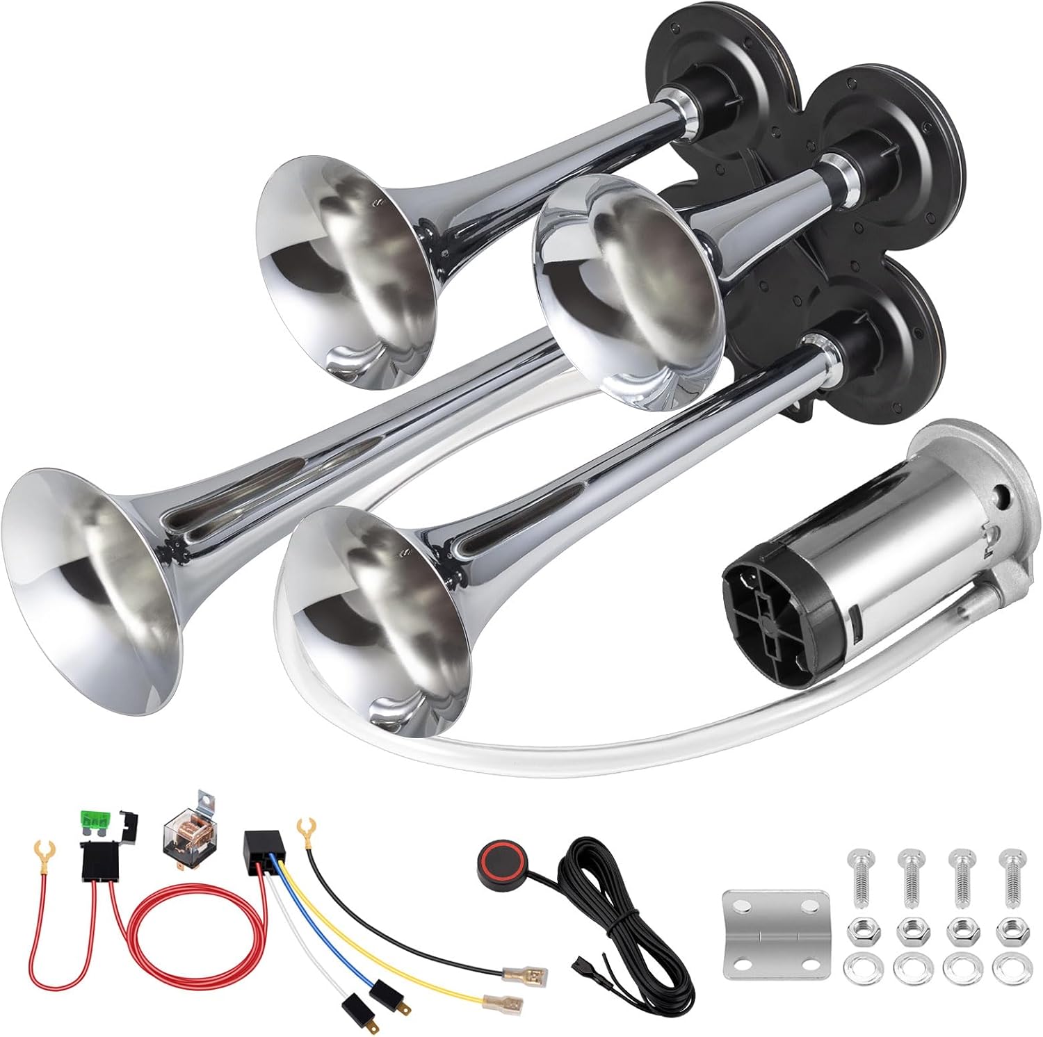 Truck Air Horn 4 Trumpet Train Horns Kit for Truck 180DB Super Loud Air Horns for Pickup SUV ...