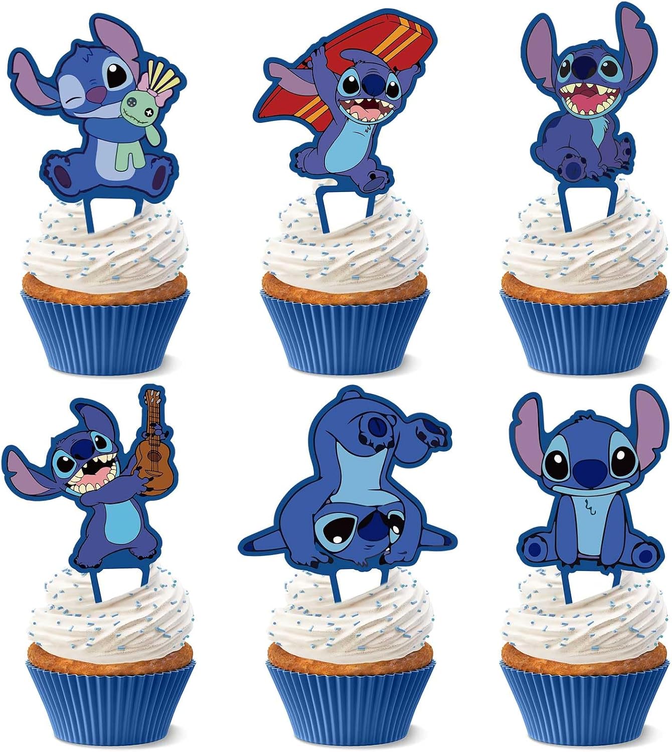 Amazon.com: 24 Pcs Blue Cupcake Toppers- Blue Themed Cake Decorations ...