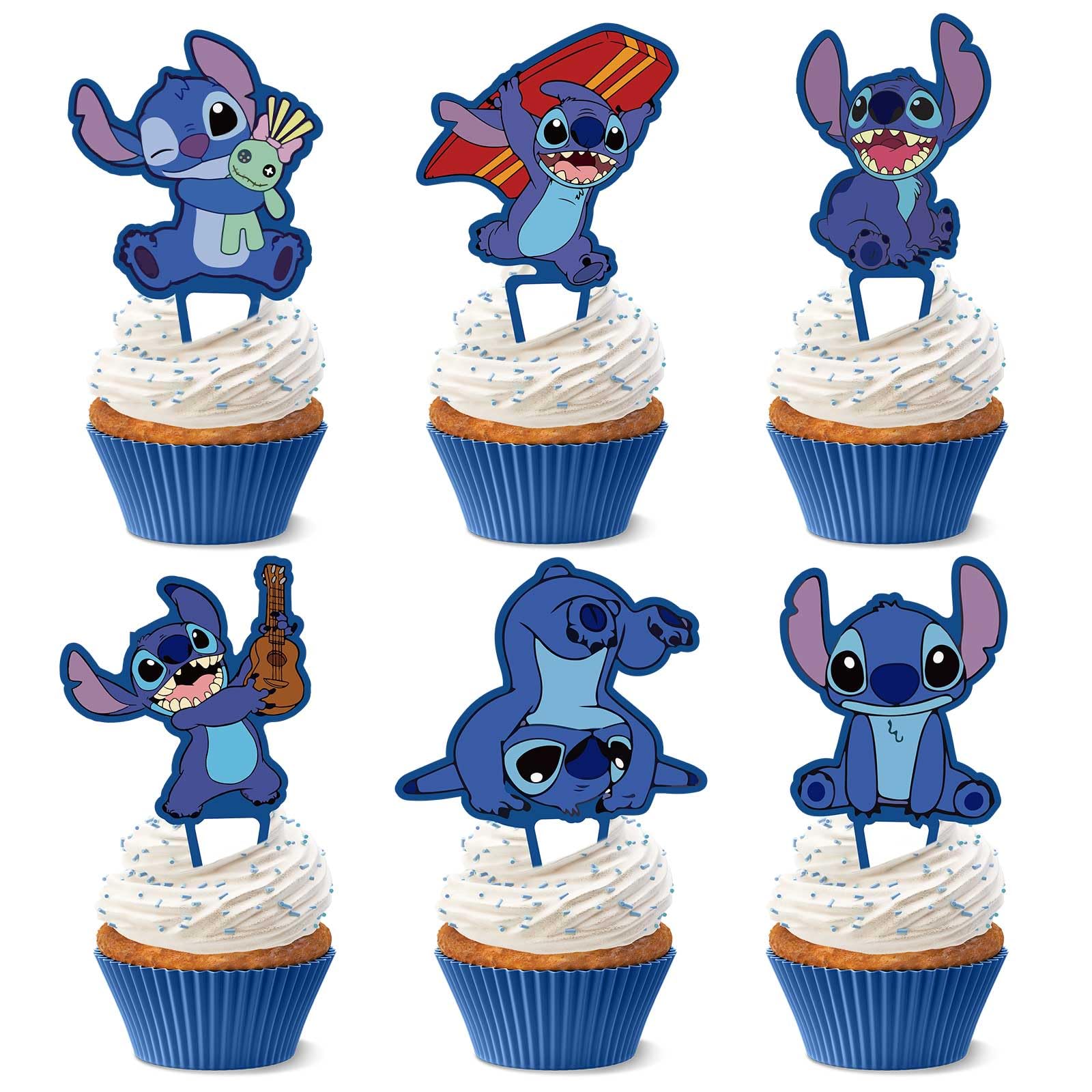 Amazon.com: 24 Pcs Blue Cupcake Toppers- Blue Themed Cake Decorations ...