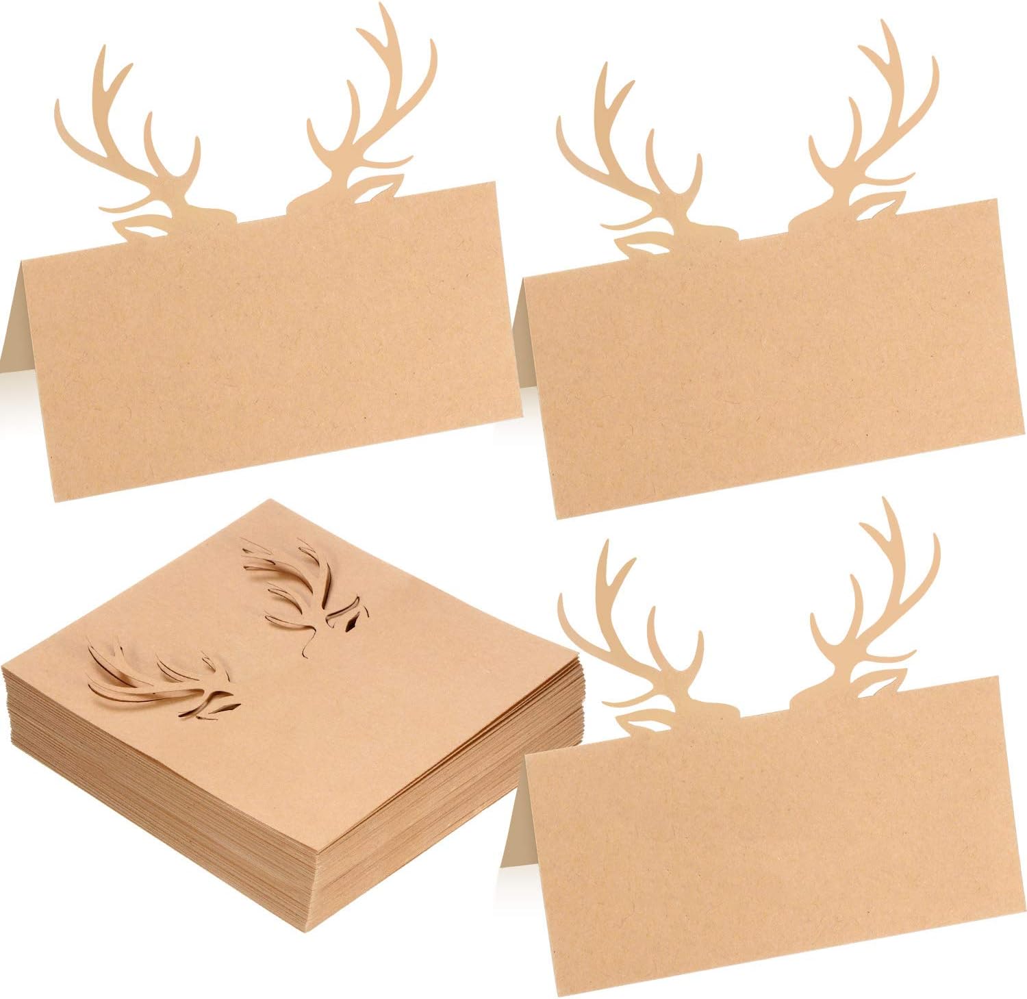 Outus Christmas Antler Kraft Tent Cards Table Place Name Cards Reindeer ...