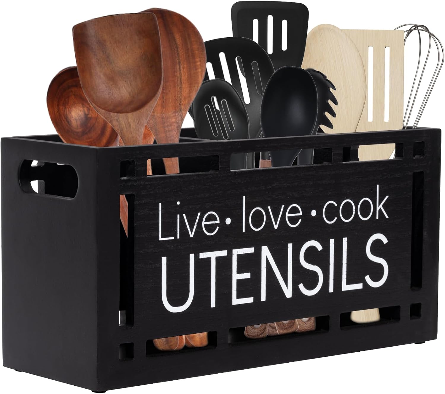 Karisky Utensil Holder for Kitchen Counter, Large 3 Compartments Solid ...