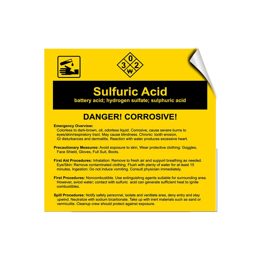 Sulfuric Acid Battery Acid; Hydrogen Sulfate; Sulphuric Acid Label ...