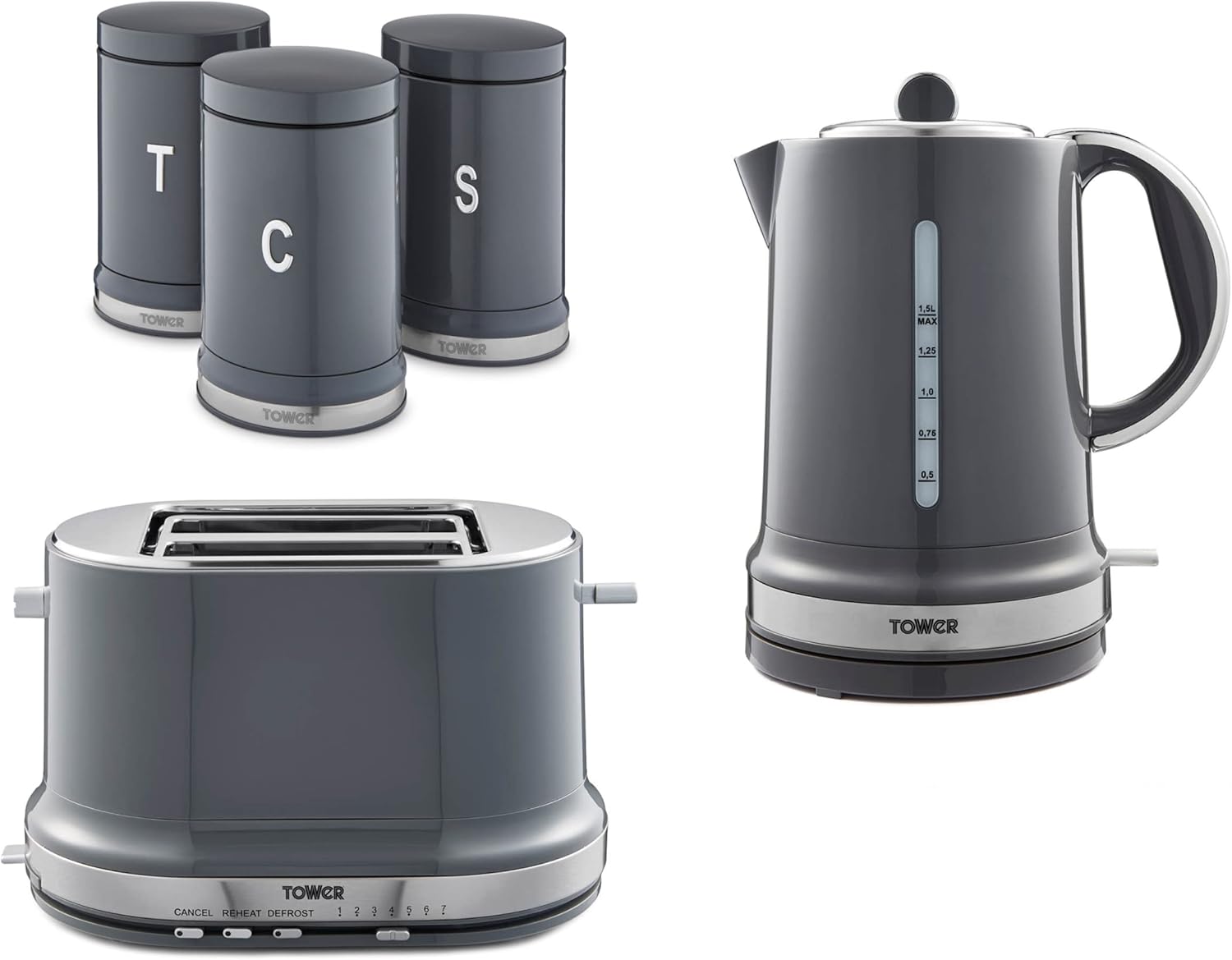 Tower Belle 1.5L 3KW Kettle, 2 Slice Toaster & Tea, Coffee & Sugar ...