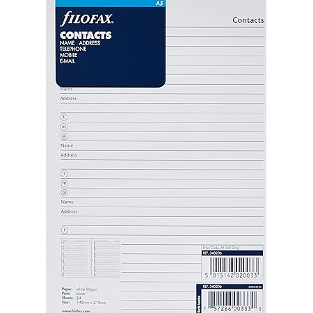 Filofax Refill Insert A-Z Index A5 Cream Ref 341664 : Amazon.co.uk ...