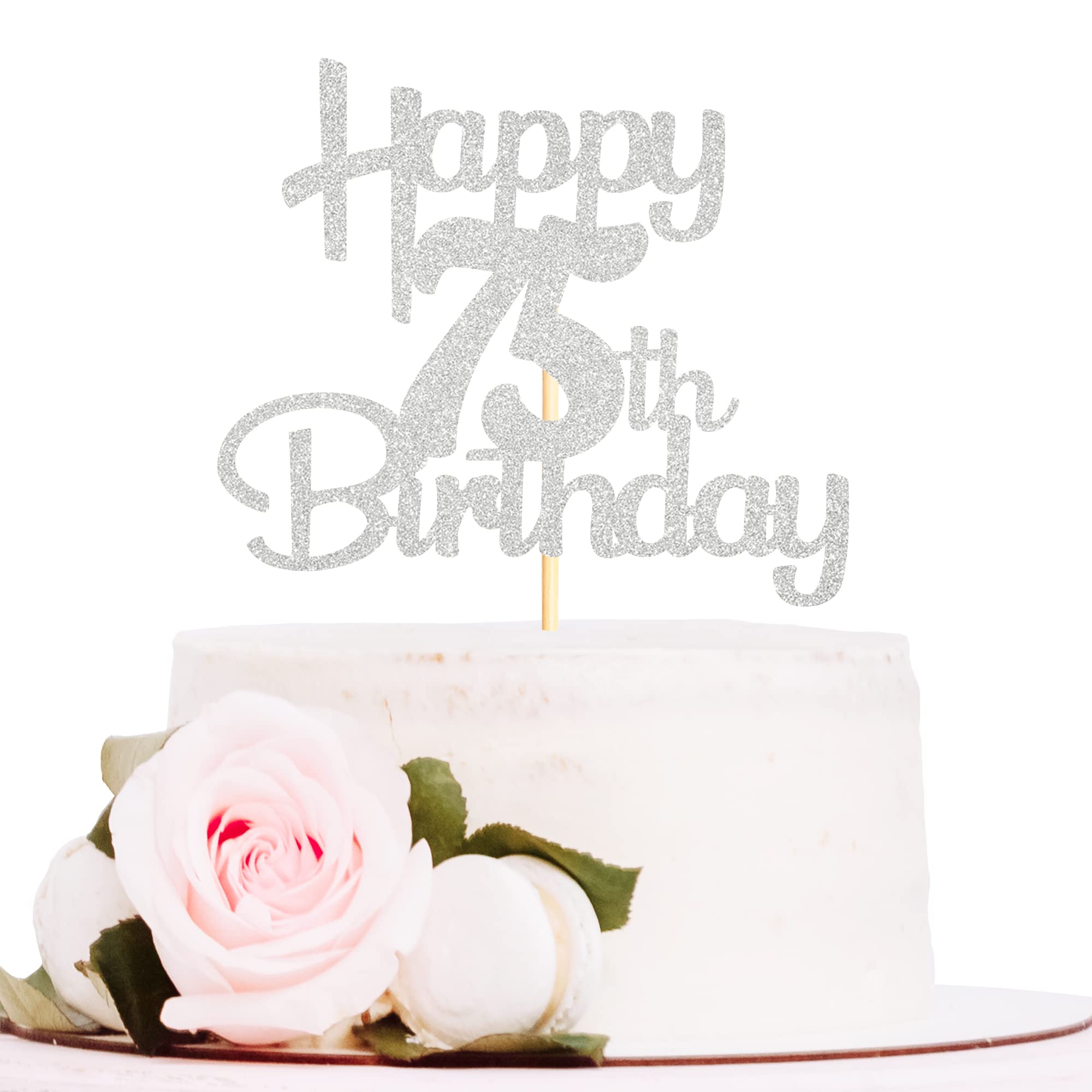 Amazon.com: Sotpot Happy 75th Birthday Cake Topper Silver Glitter 75th ...