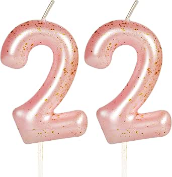 Amazon.com: Hongplus Pink Gold Number 22 Candles, 22 Birthday Candle ...