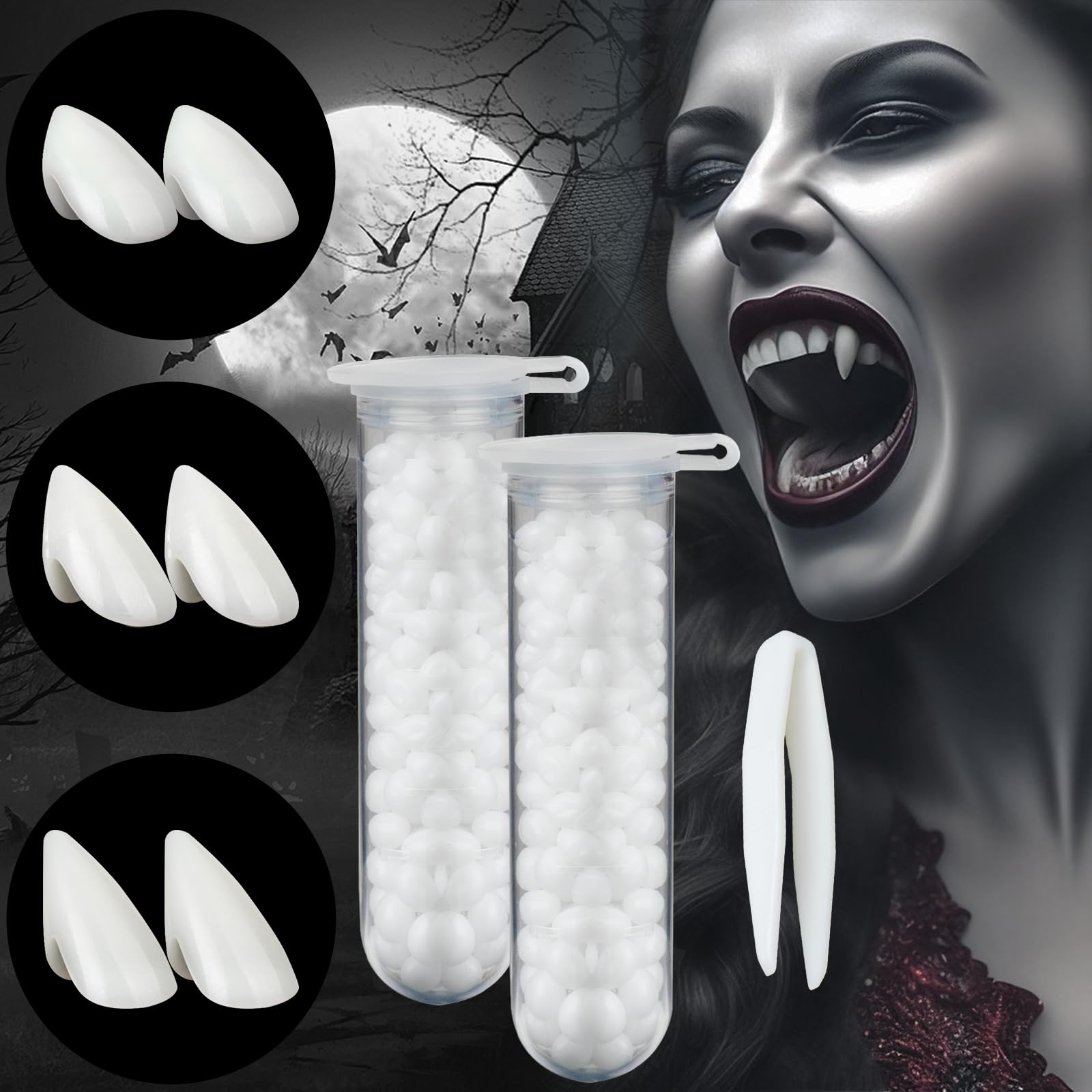 Amazon.com: Vampire Fangs 3 Pairs 3 Sizes Teeth with Adhesive and ...