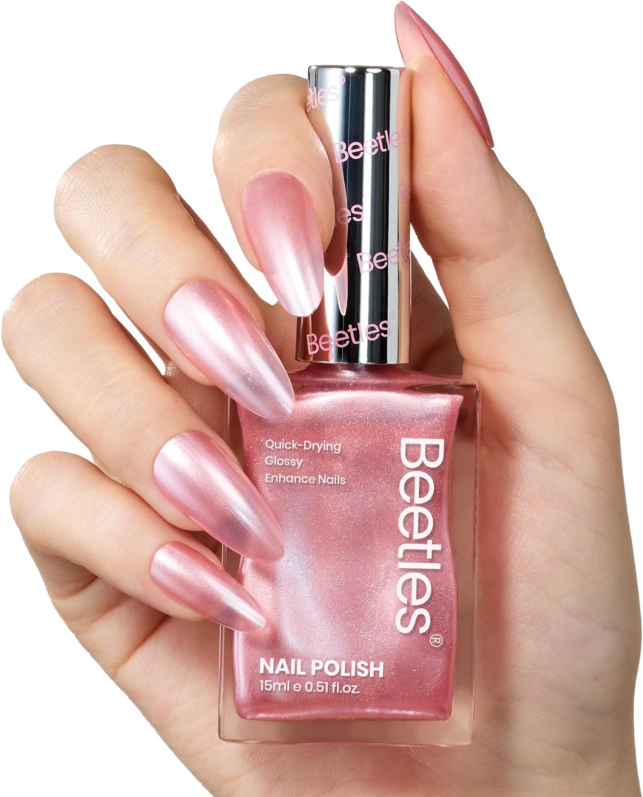 Amazon.com : Beetles 1Pcs 15ml Pink Rose Pearl Nail Polish-Fast Drying ...