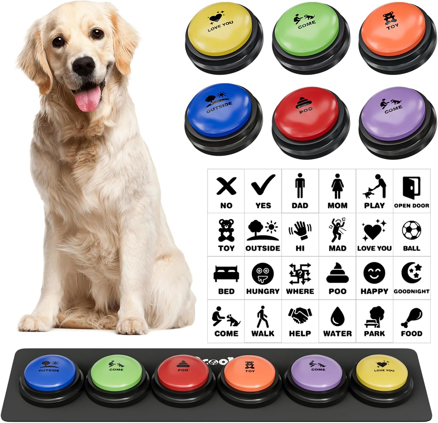 Dog Buttons for Communication, 6 Pcs Dog Talking Button Set, 30s Voice ...