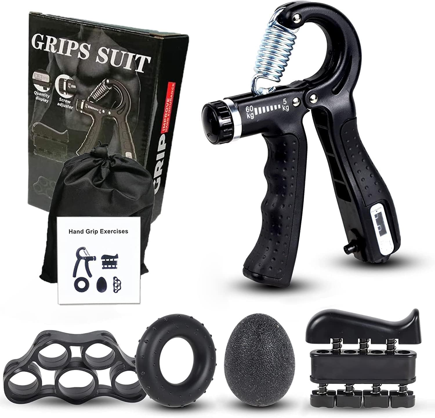 Hand Grip Strengthener 5Pcs, Forearm Exerciser Adjustable Resistance ...