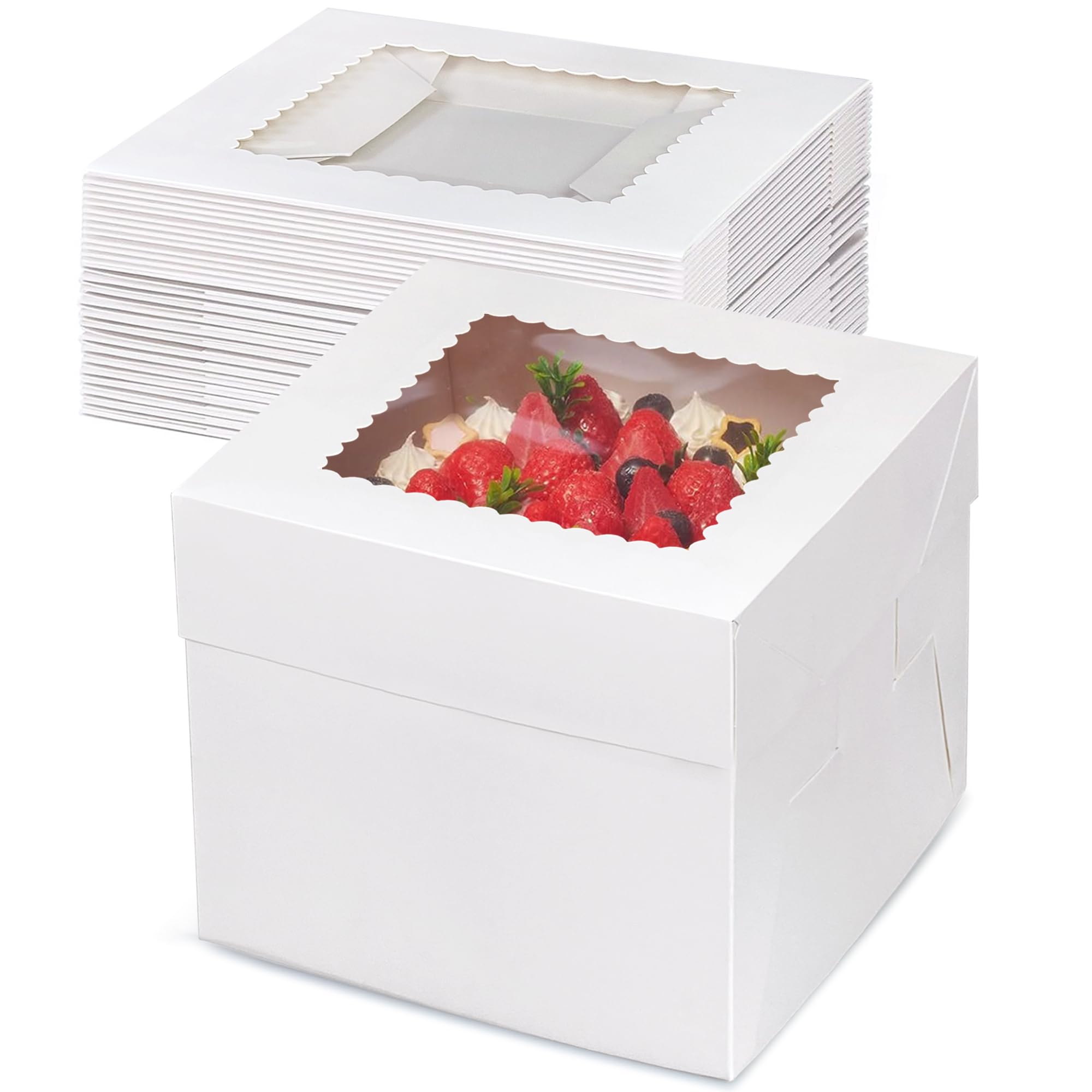 Amazon.com: KEEPARTY 15 PCS Cake Boxes with Window 8x8x8 Inches White ...