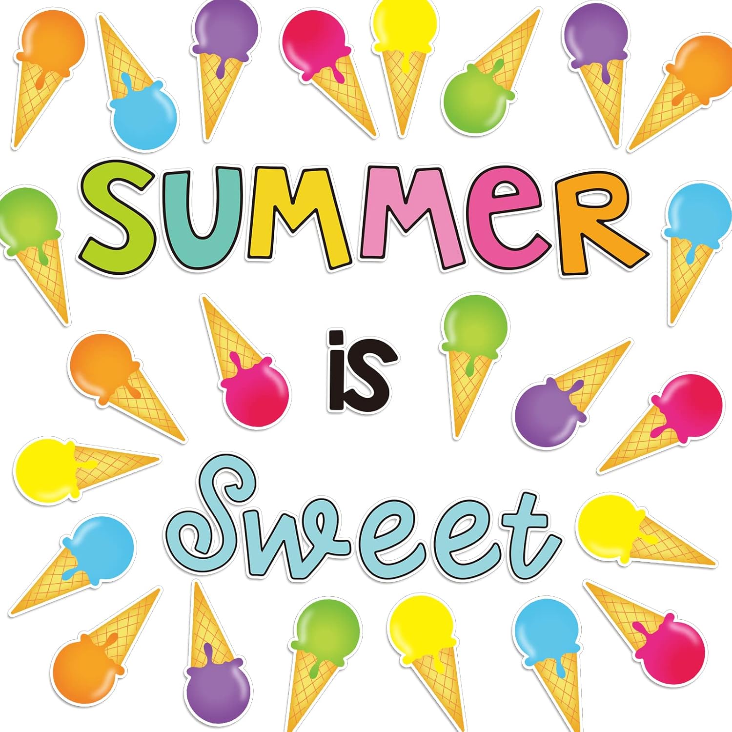 Amazon.com: AnyDesign Summer Ice-Cream Cutouts 48Pcs Summer is Sweet ...