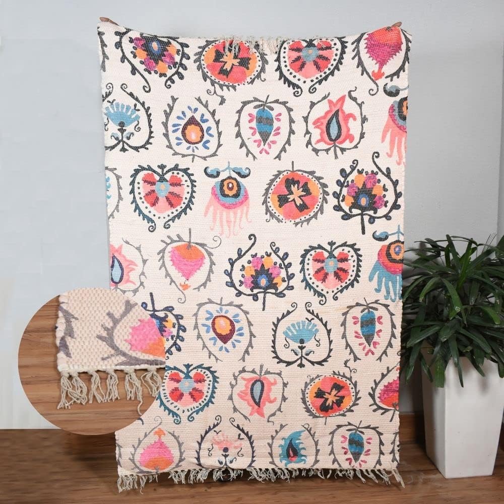 Buy FABANE Handmade Printed Chindi Rectangular Floor Dhurrie/Rugs ...