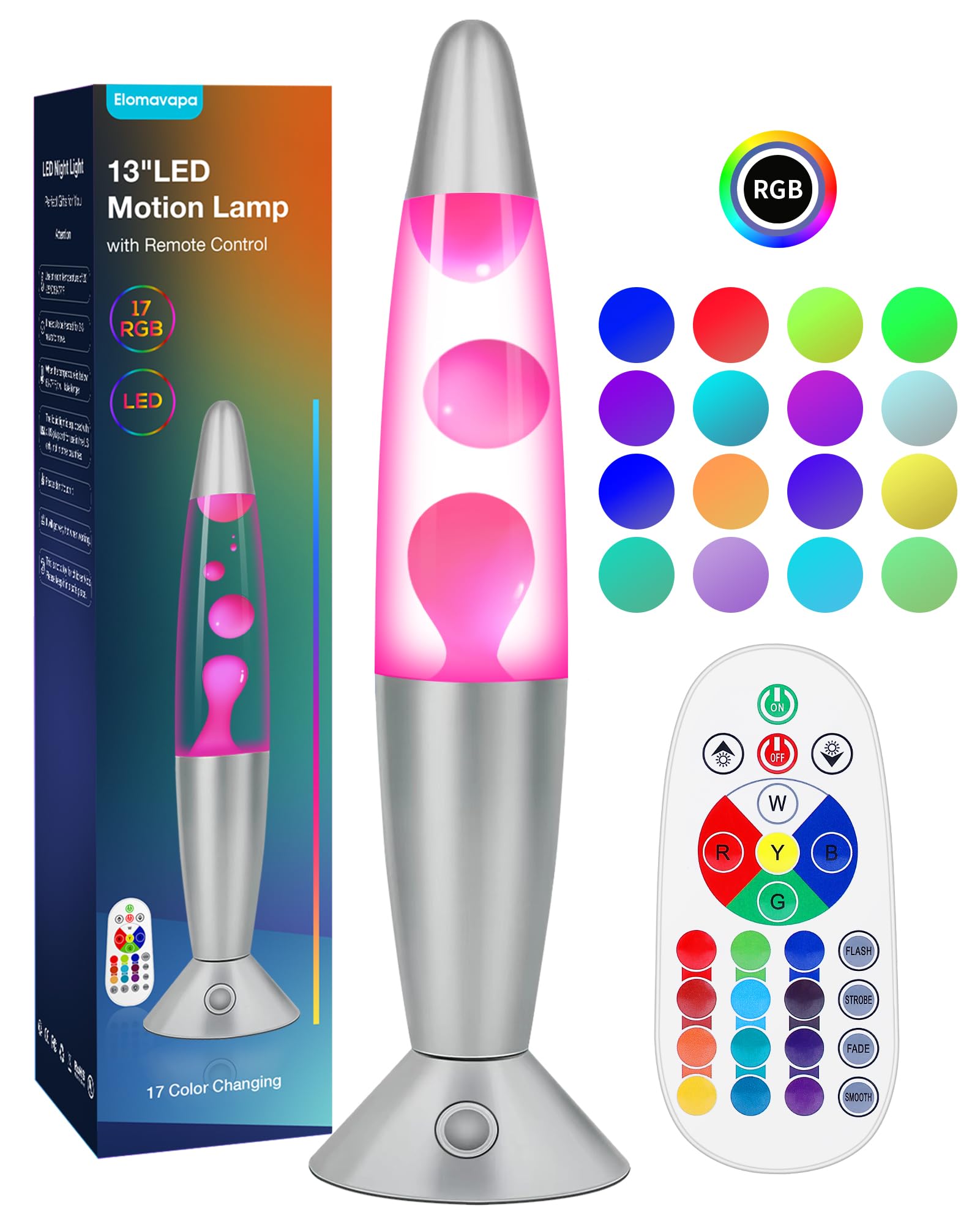 17 Colors Changing Liquid Motion Lamp with Remote: 13.5" Pink LED Night ...