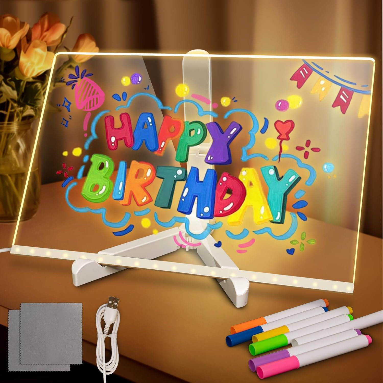 Led Note Board With Colors , Acrylic Dry Erase Board With Light And ...