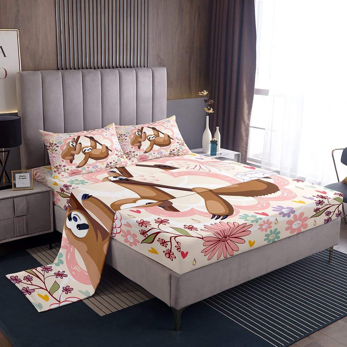 Amazon.com: Feelyou Cute Sloth Bed Sheet Set Kawaii Animal Bedding Set ...