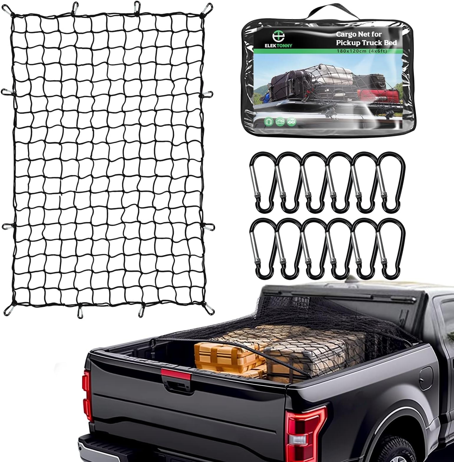 Cargo Net for Pickup Truck Bed,4'x6'Elastic Bungee Cargo Net for Truck ...