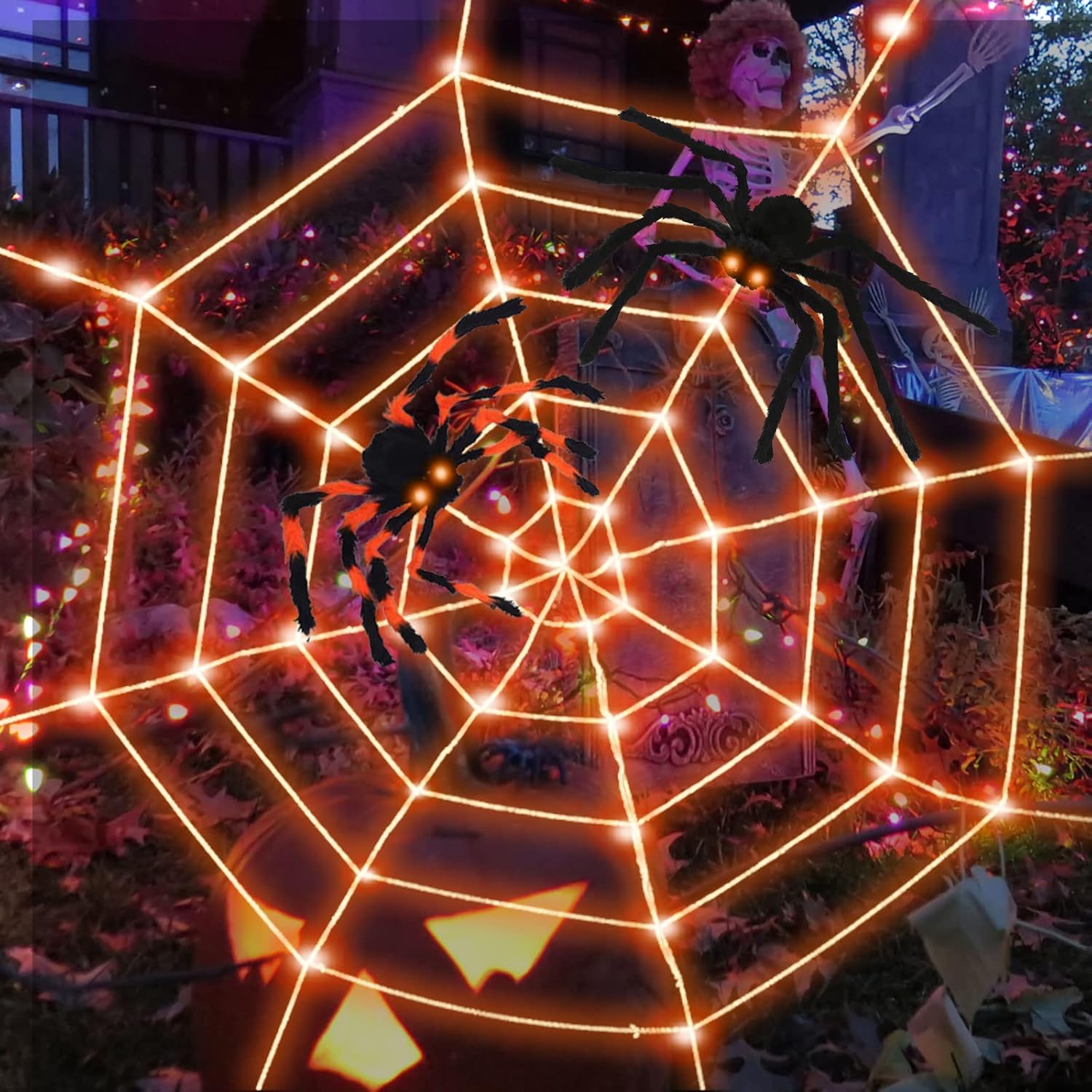 Amazon.com: Halloween Decorations Spider Web Lights, 12FT 120LED ...