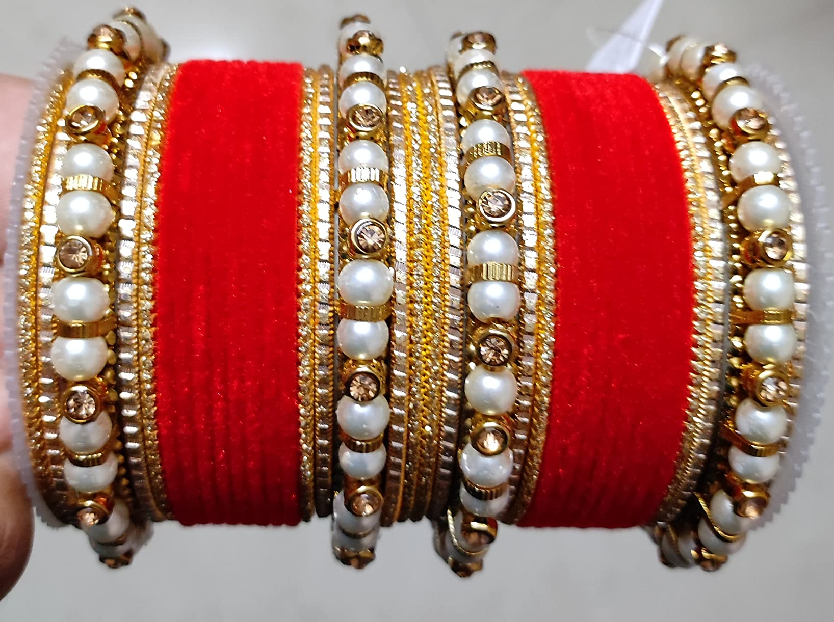 Buy Leshya Traditional Velvet Bangle Set With Pearl Bangles For Two ...