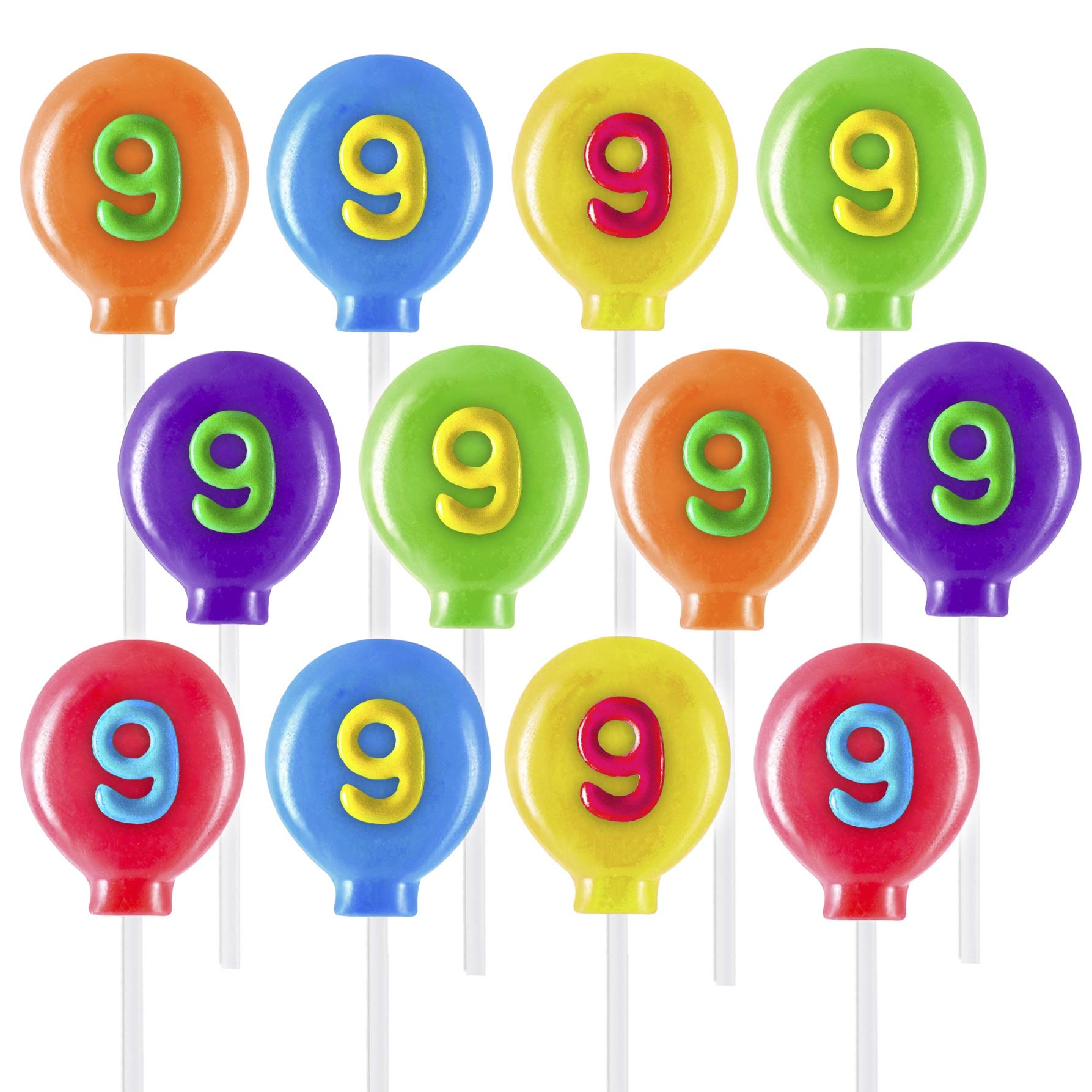 Ninth Birthday Lollipops Pack Of 12 Balloon Shaped Number 9 ...