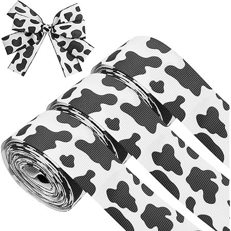 Amazon.com: 3 Rolls 15 Yards Cow Print Wired Ribbon Grosgrain White ...