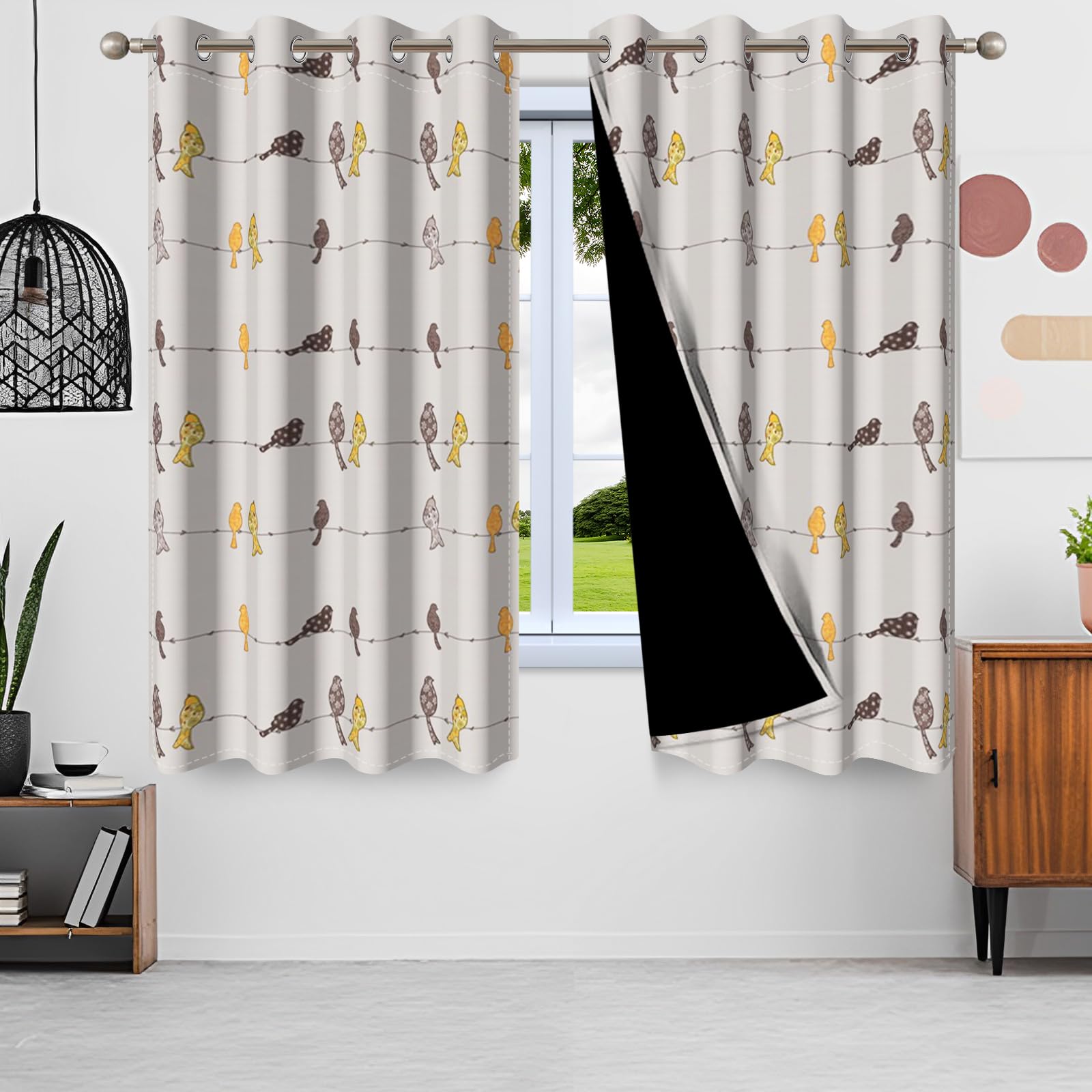 Amazon.com: Renaiss Rowley Birds Blackout Curtains, Yellow Birds Branch ...