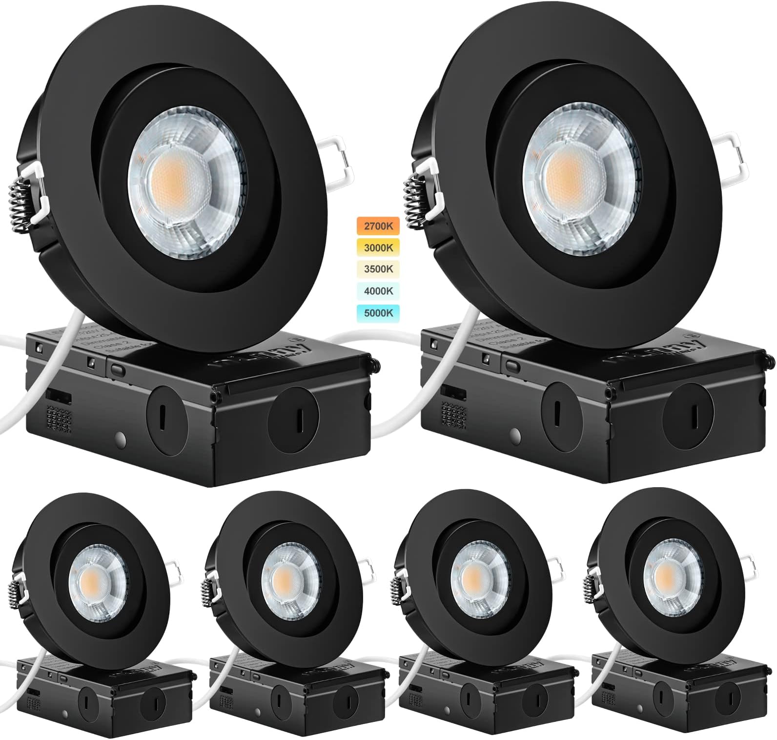 NUWATT 12 Pack Black MR16 12V LED Recessed Lighting 4 Inch Retrofit, 5CCT Selectable 2700K/3000K ...