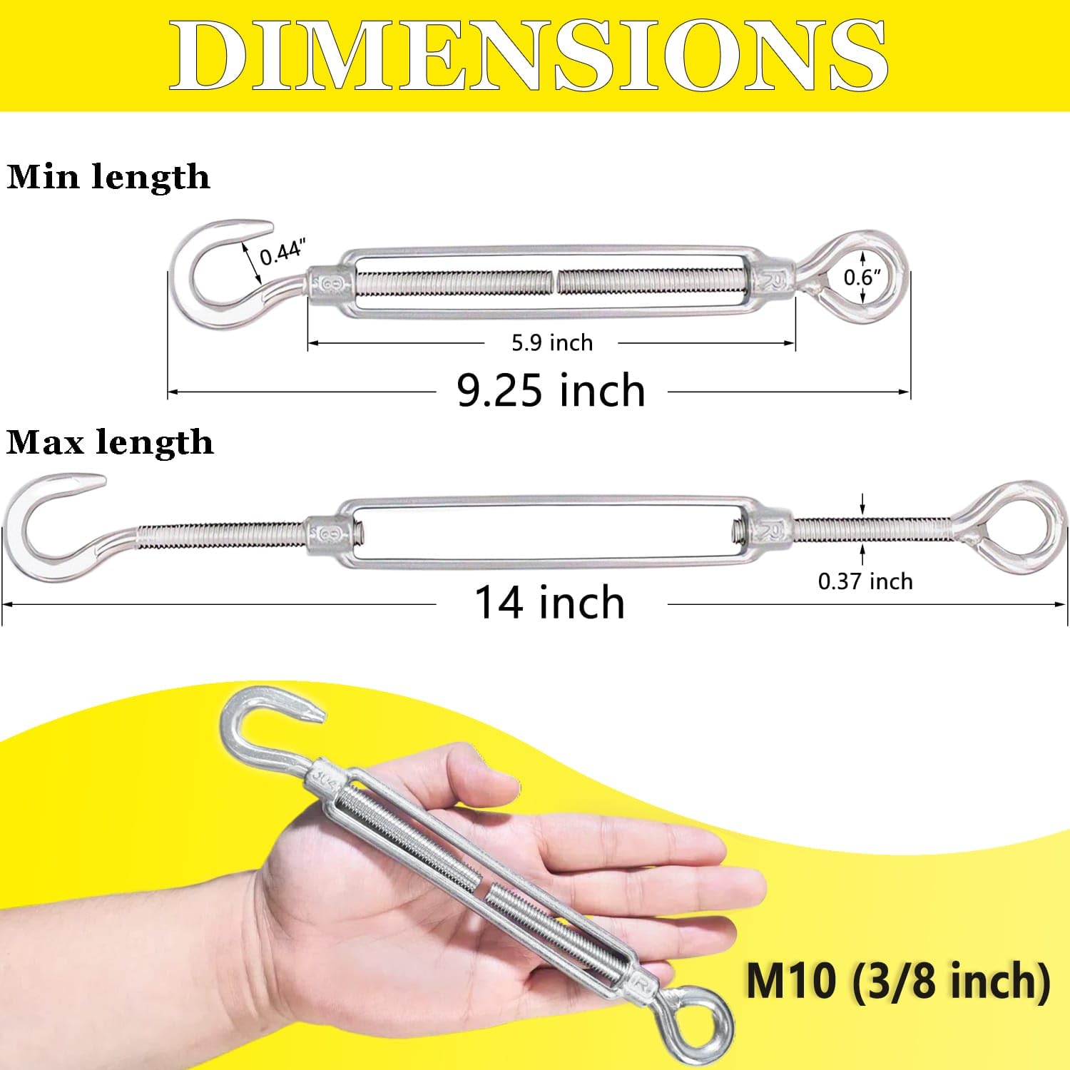 Snapklik.com : Turnbuckle 10PCS 304 Stainless Steel Turnbuckle Hook And ...