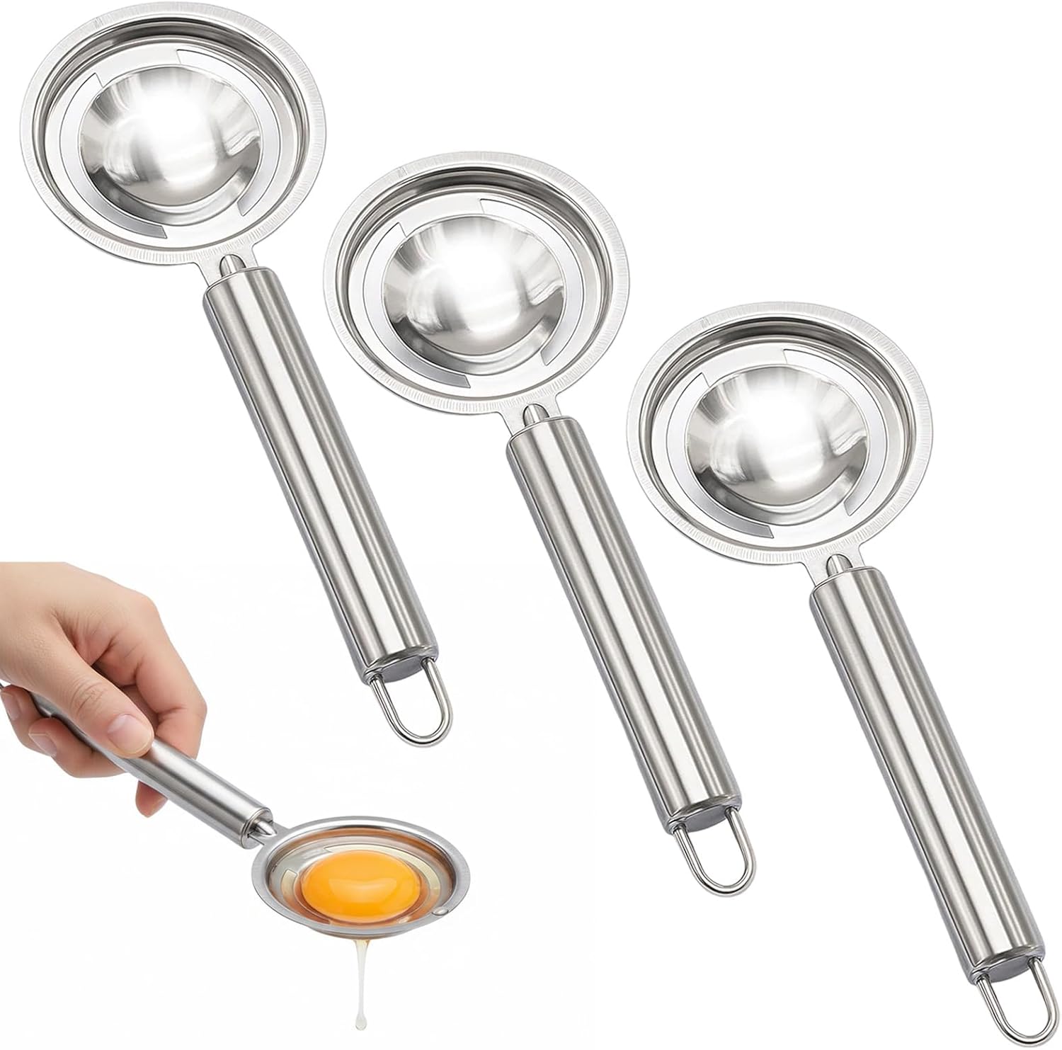 Egg Separator Tool, 3 Pack Stainless Steel Egg Yolk Separator for Raw ...