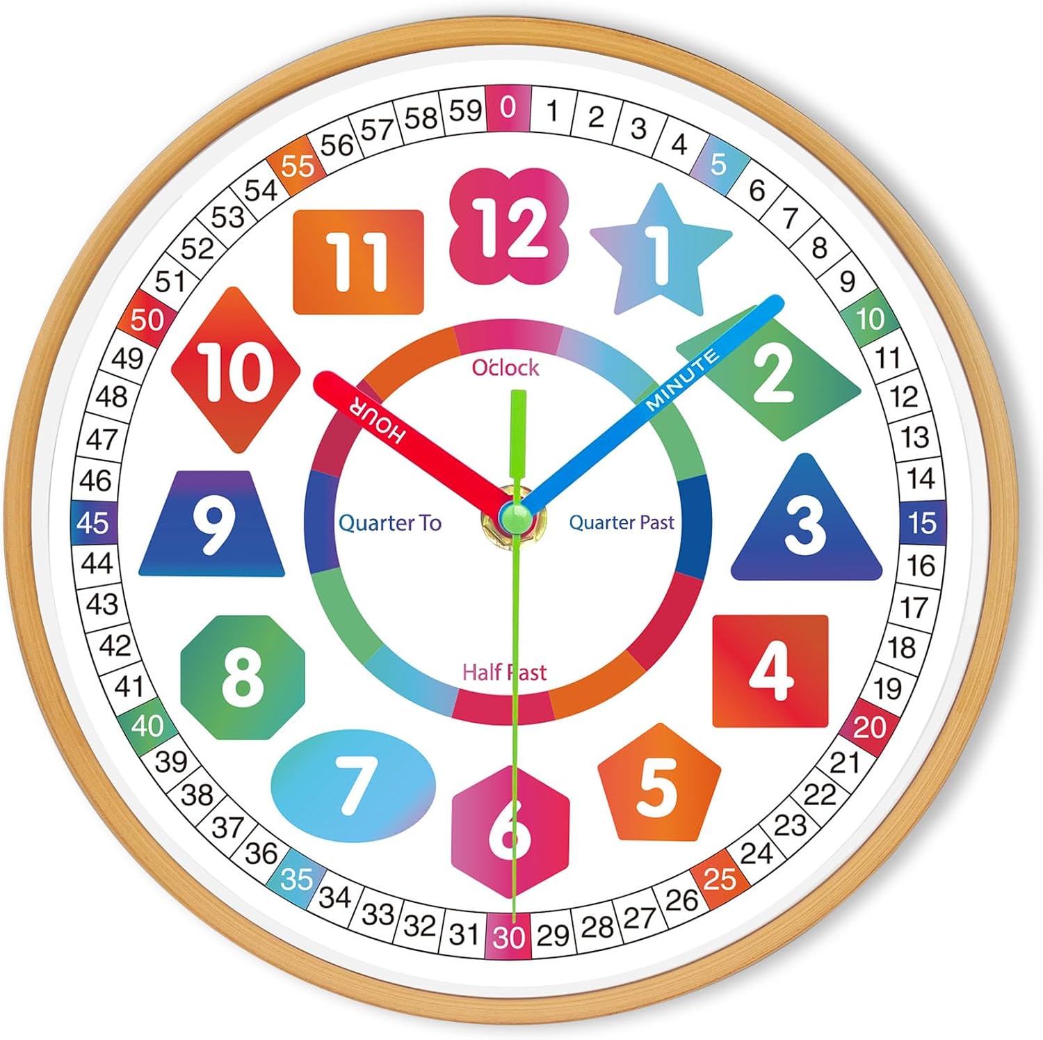 Amazon.com: Wall Clock for Kids-Telling Time Easily Teaching Clock ...