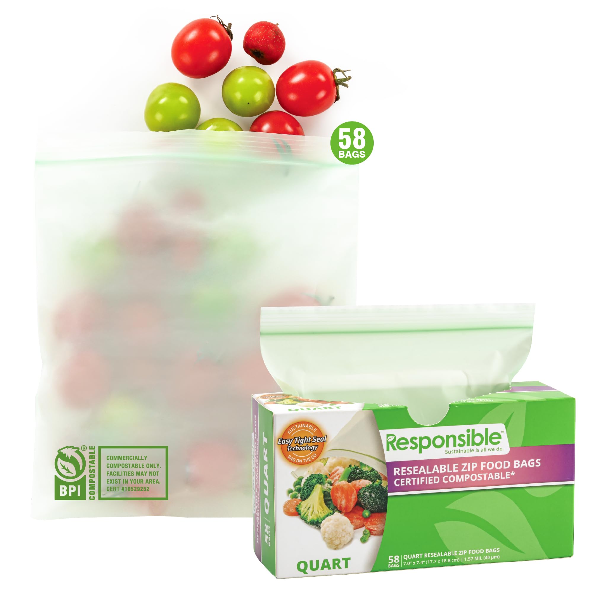 Amazon.com: Responsible Products Certified Compostable QUART Resealable ...