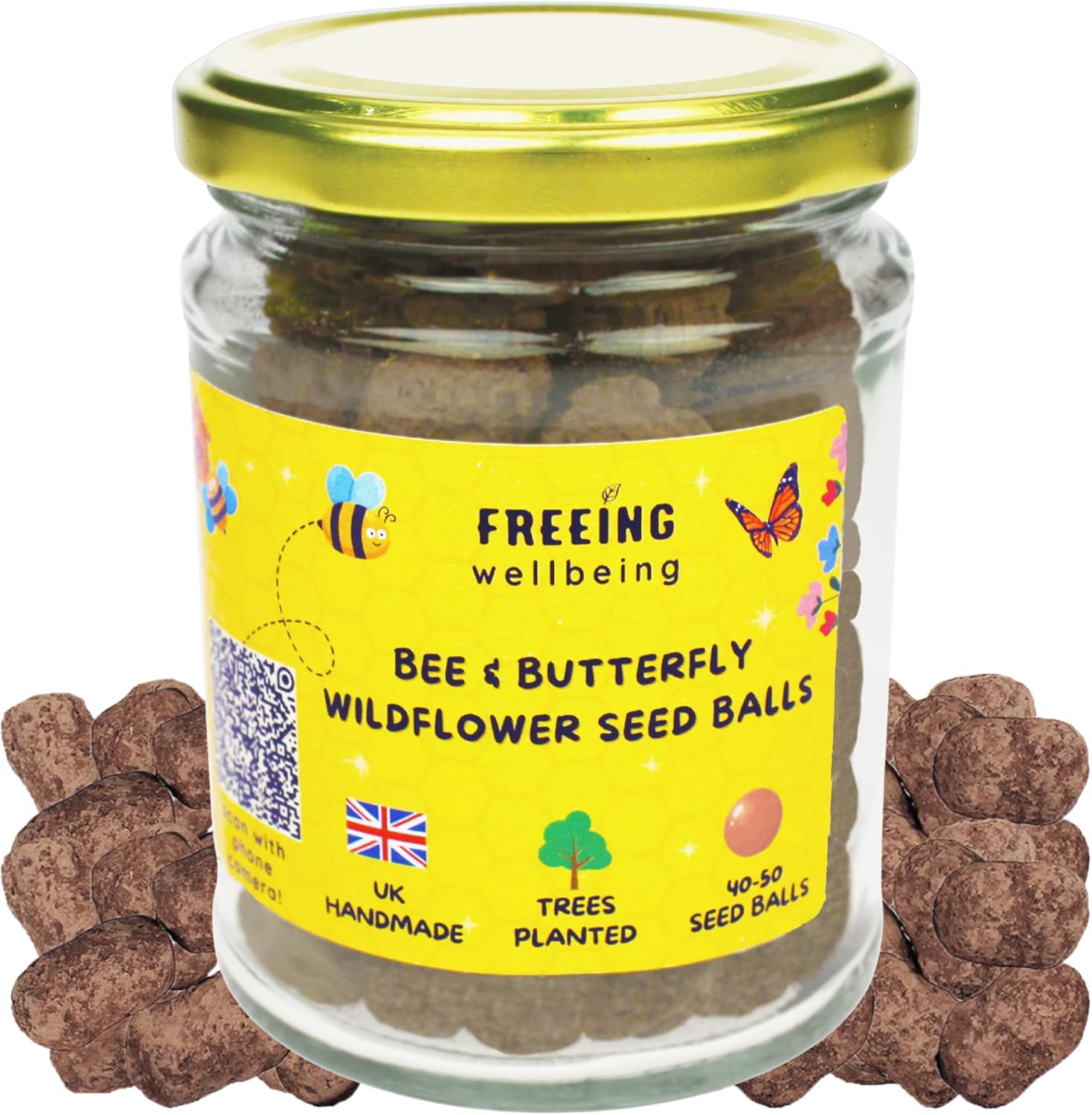 Bee & Butterfly Seed Bombs Balls - Premium Glass Gift Jar - UK Native ...