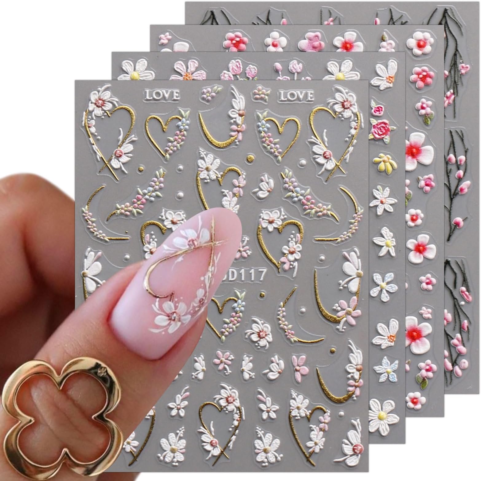 Amazon.com: Purple Flower Nail Art Stickers Decals 5D Embossed Flowers ...