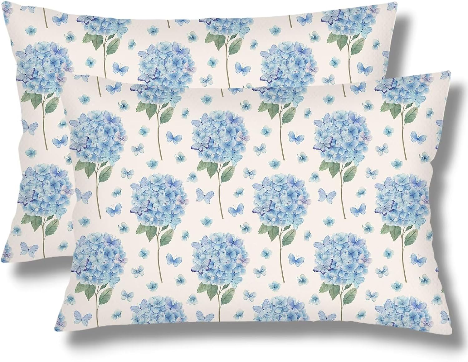Amazon.com: Blue Hydrangea Spring Throw Pillow Cover Queen Size Set of ...