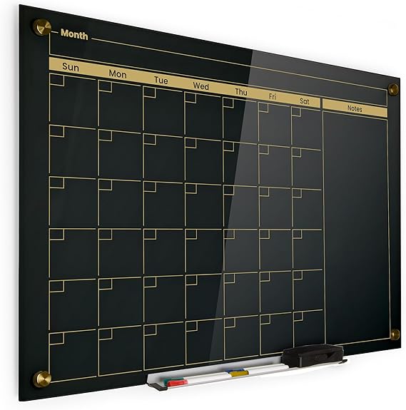 Amazon.com: Real Glass Dry Erase Monthly Calendar, Extra Large 24" x 36 ...