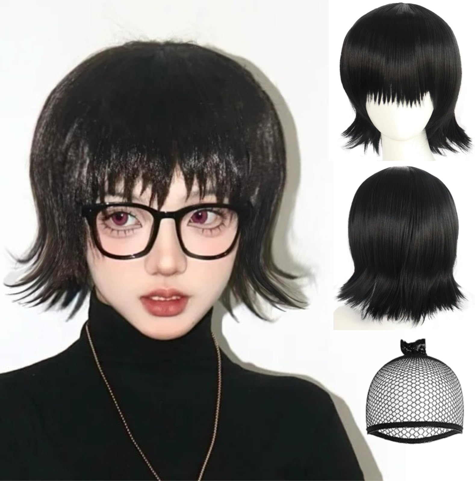 Amazon.com: Short Black Wig for Women Synthetic Curly Bob Wig for Girl ...