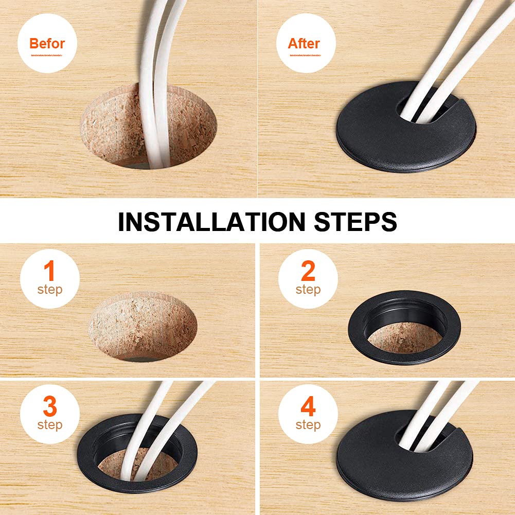 Snapklik.com : 20 Pack 2 Inch/50mm Round Plastic Desk Grommets, Black ...