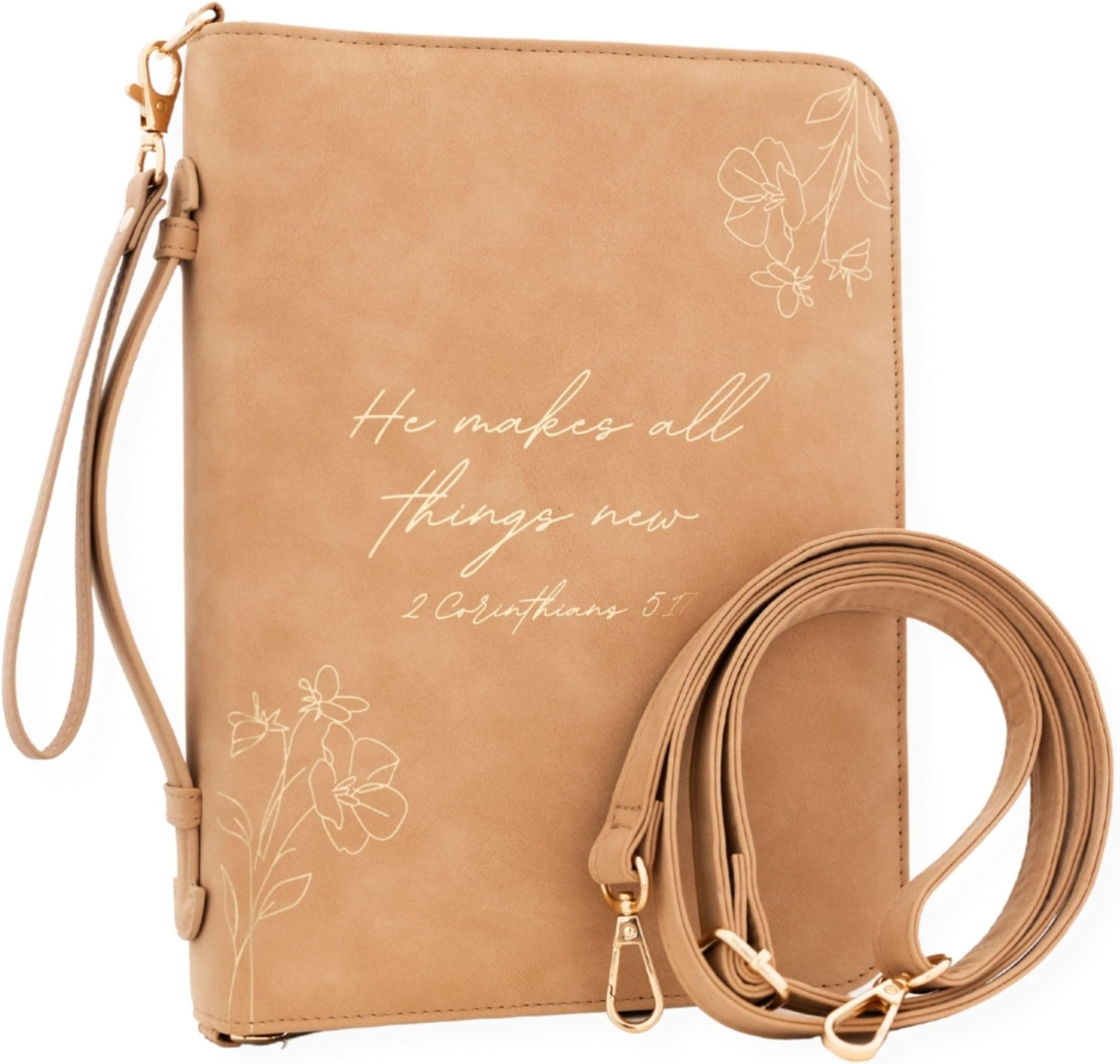 Amazon.com: Bible Cover Case for Women w/Gold Floral Design - Trendy ...