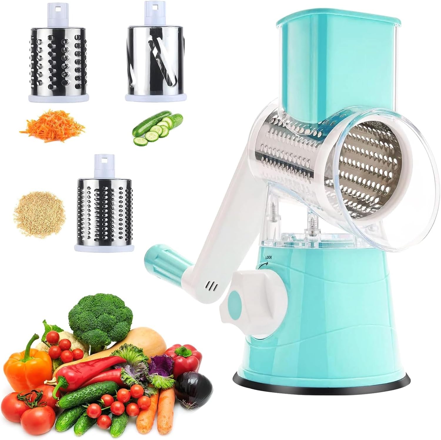 Amazon.com: Kitchen Vibe Rotary Cheese Grater, Kitchen Manual Round Grinder Cheese Shredder With ...