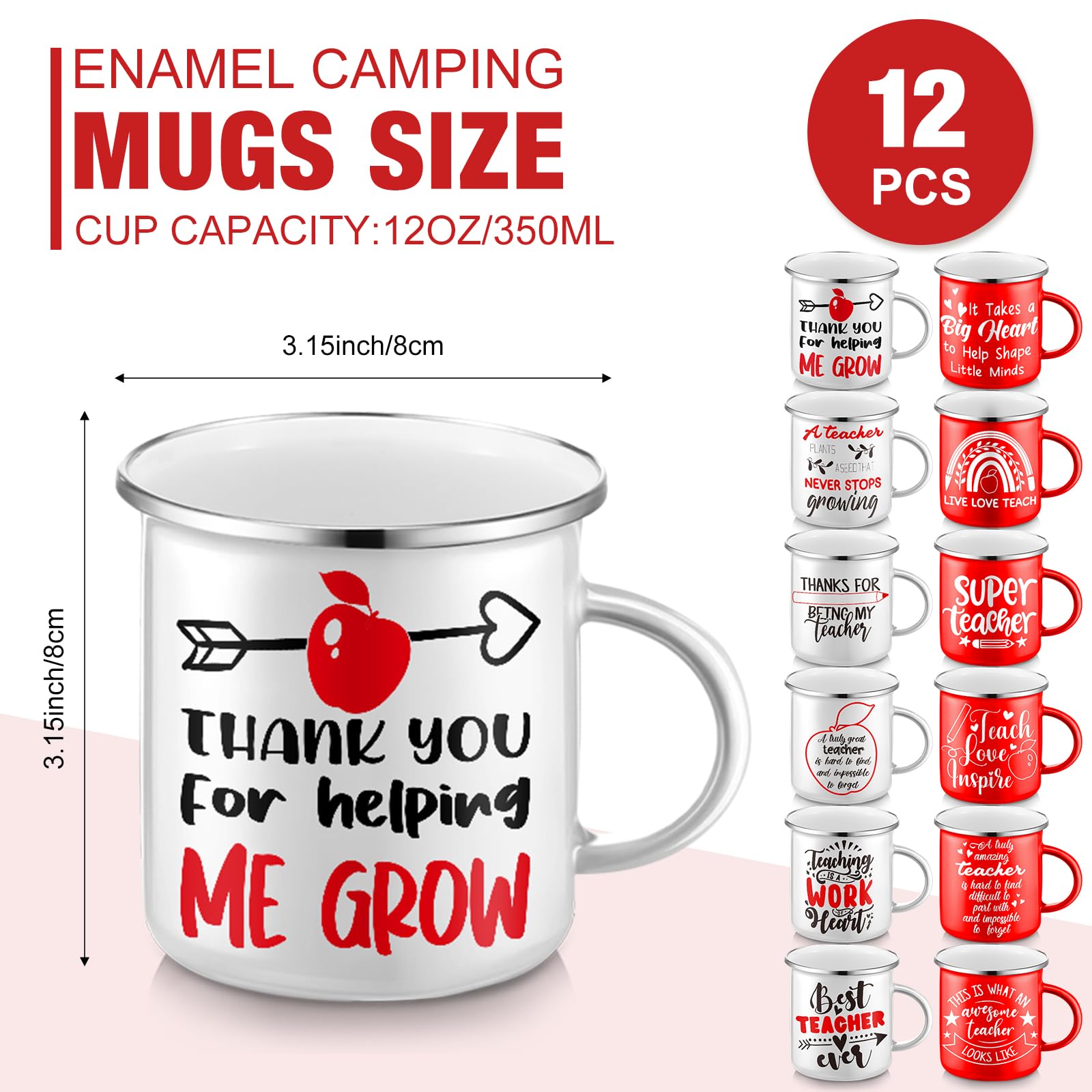 Snapklik.com : Lallisa 12 Pcs Christmas Teacher Appreciation Gifts Bulk Teacher Mug 12 Oz Enamel ...