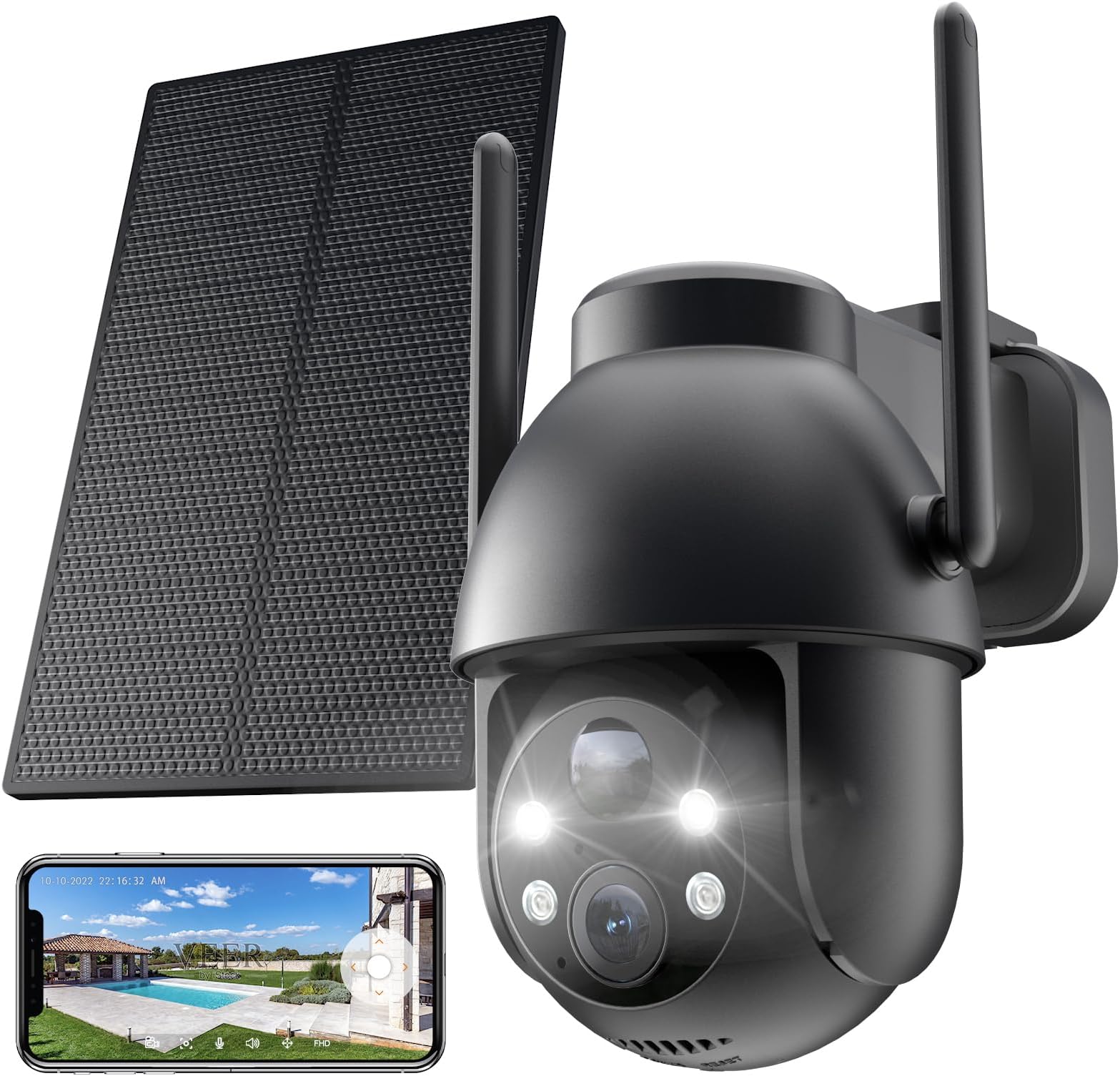 Solar Security Camera Outdoor Wireless, 2K QHD Solar Cam Rechargeable ...