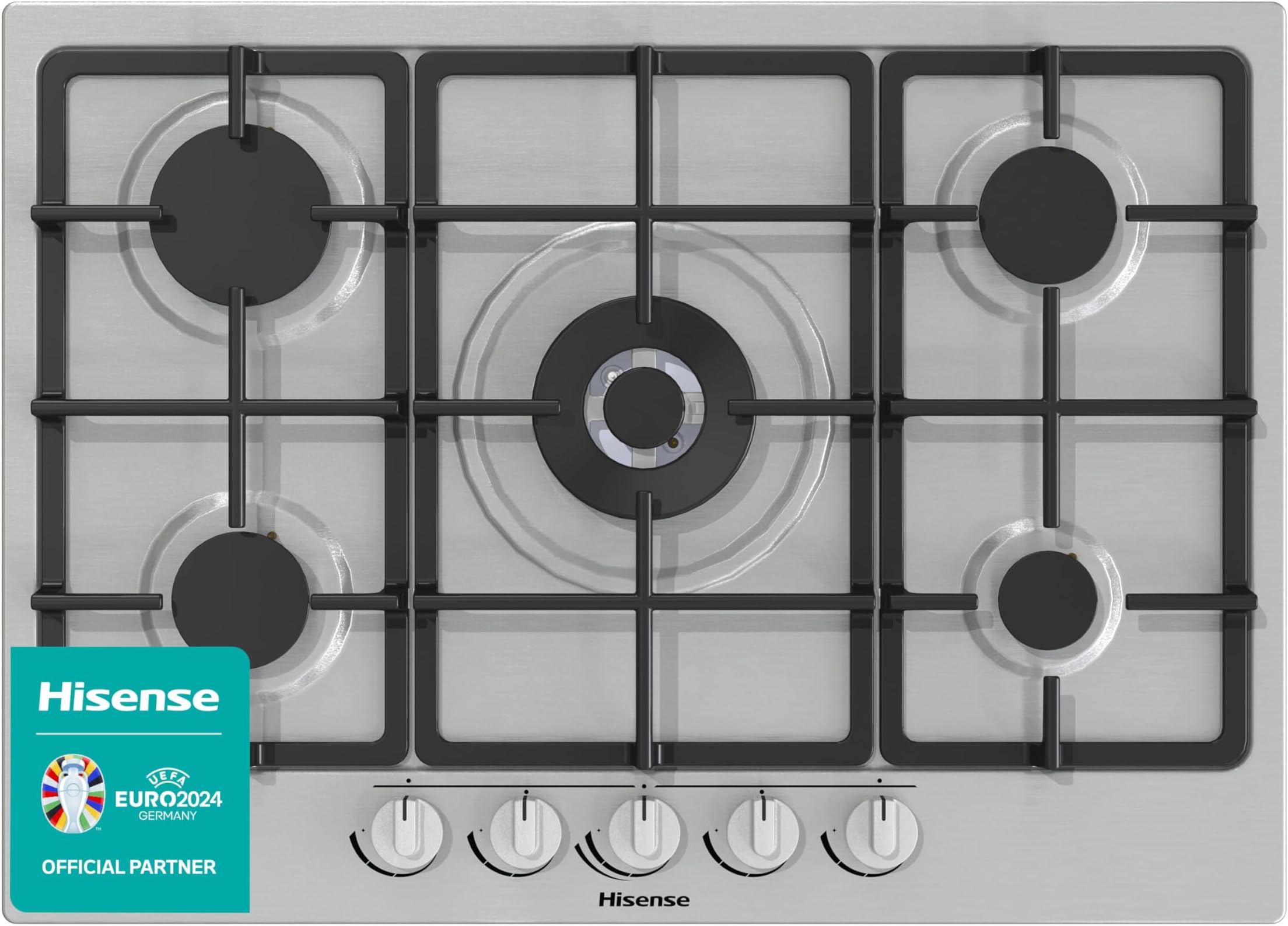 Hisense GM663XB Gas Hob, 4 Cooking Areas, Width 60 cm, Double Crown Wok ...