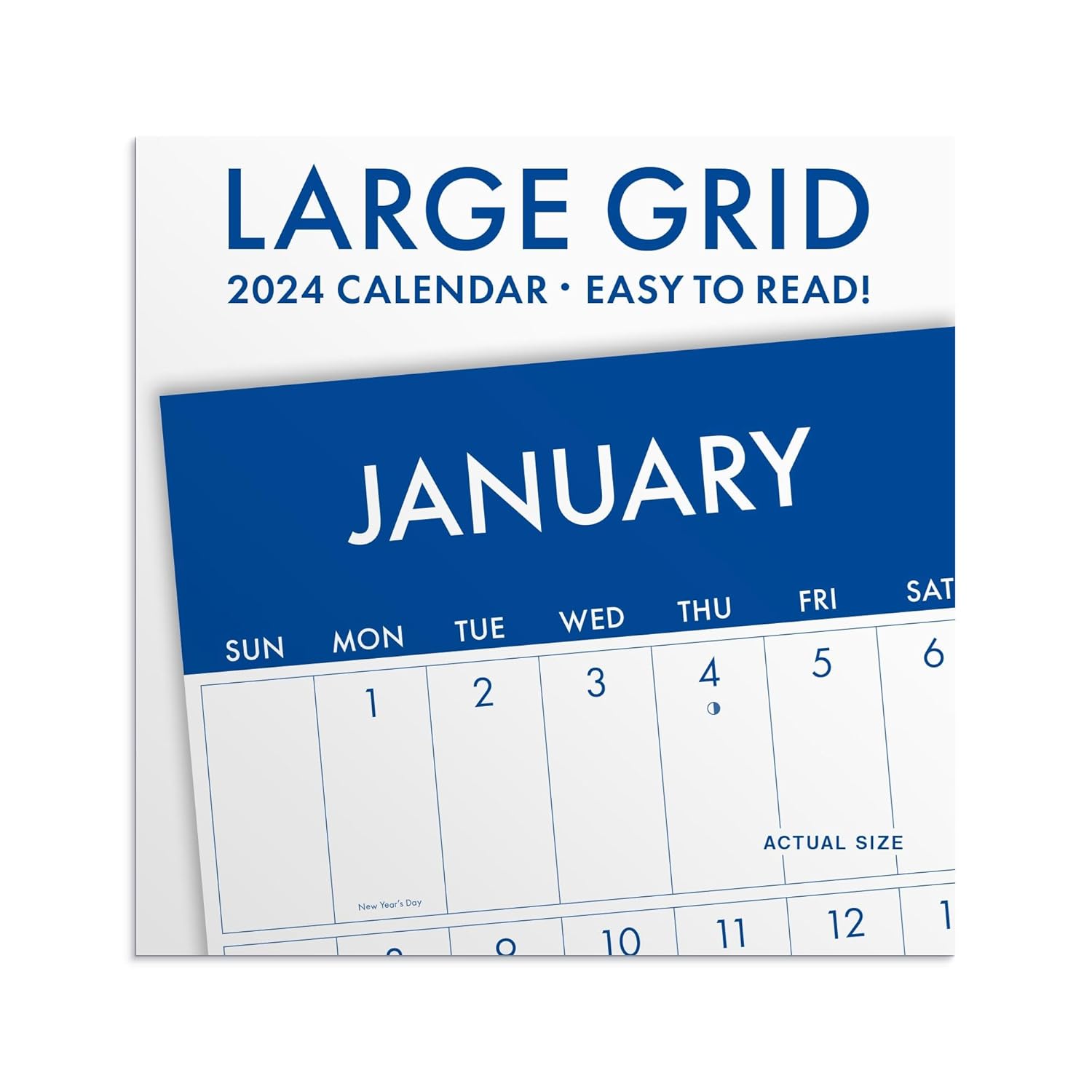 Large Grid Blue 2024 Wall Calendar: Easy to Read Planning Calendar ...
