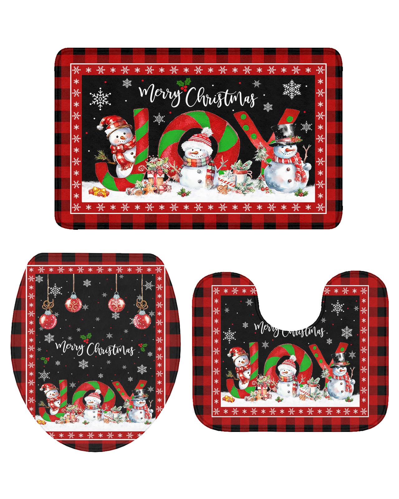 Amazon.com: YOUNGKIDS Christmas Snowman Bathroom Rugs Sets 3 Piece, Non ...