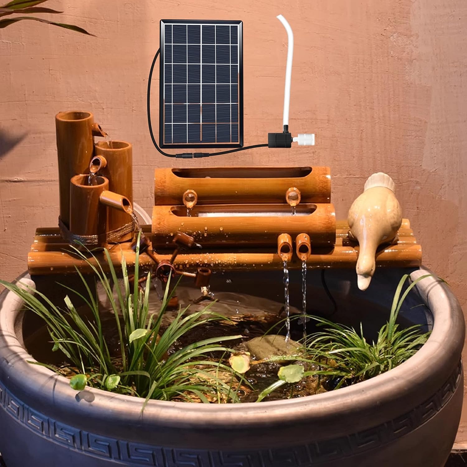 Amazon.com: Bamboo Fountain Kit With Pump 12" - Solar Powered Water ...
