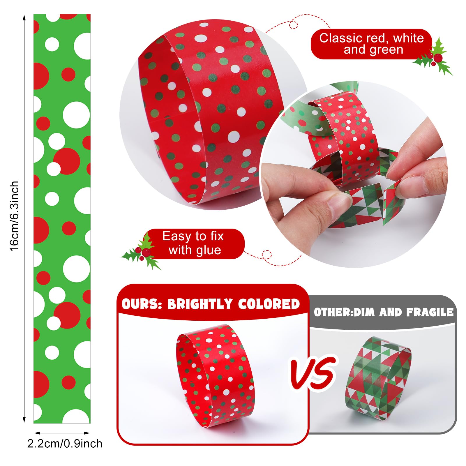 Snapklik.com : 800 Pcs Christmas Paper Chain Strips Craft Decorations ...